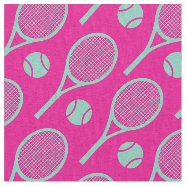 朗 Tennis rackets on pink background Fabric | Zazzle