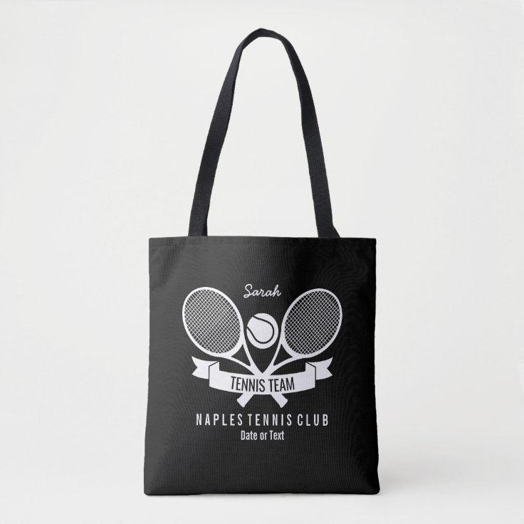 Tennis Racquet Ball Personalized Custom Black Logo Tote Bag | Zazzle