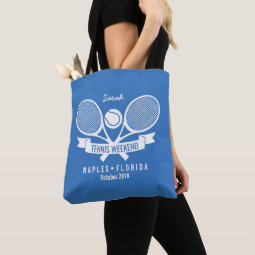 Tennis Racquet Ball Personalized Custom Blue Logo Tote Bag | Zazzle