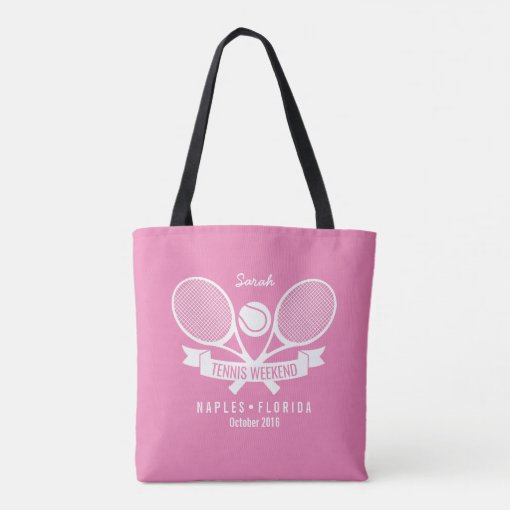 Tennis Racquet Ball Personalized Custom Pink Logo Tote Bag | Zazzle