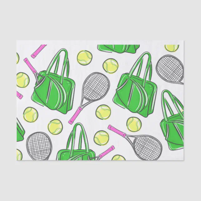 Tennis Racquets Pink Green Preppy Pattern Tissue Paper | Zazzle