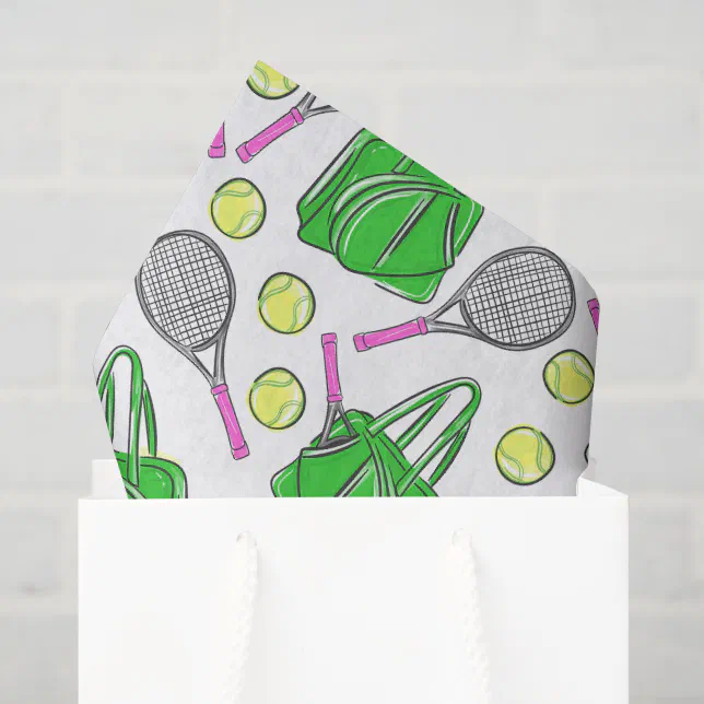 Tennis Racquets Pink Green Preppy Pattern Tissue Paper | Zazzle