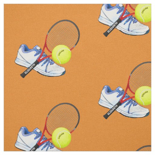 Tennis Shoe Ball And Racket With Your Custom Text Fabric | Zazzle