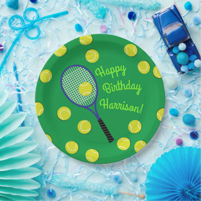 Tennis Sports Birthday Party Paper Plates | Zazzle