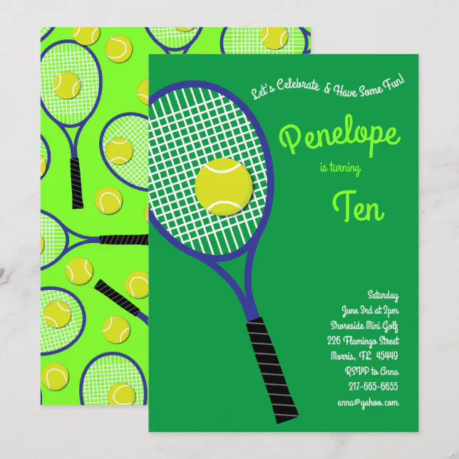 Tennis Sports Kids Birthday Party Invitation | Zazzle