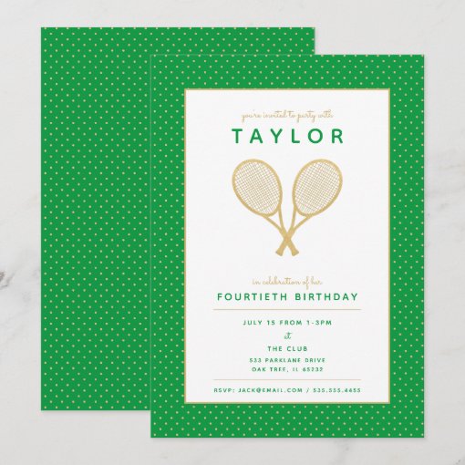 Tennis Star Chic Gold and Green Party Invitation | Zazzle