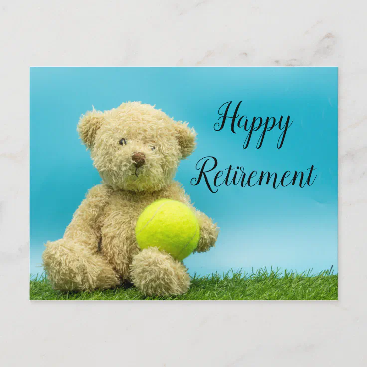 Tennis Teddy bear is holding ball retirement Card | Zazzle