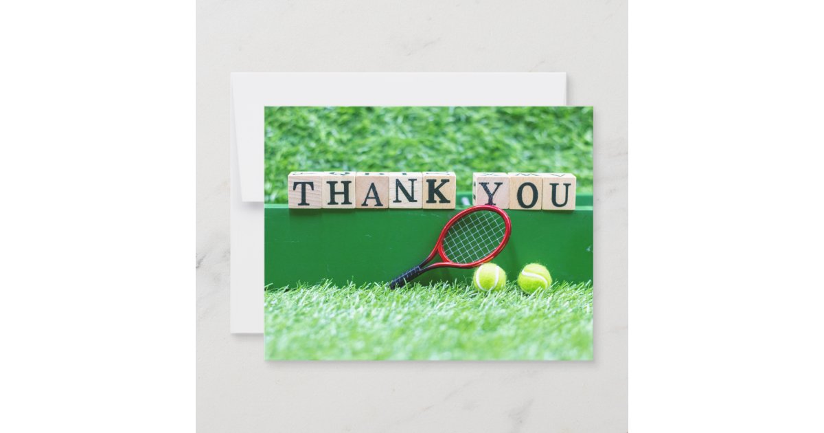 Tennis Thank you card with ball and racket | Zazzle