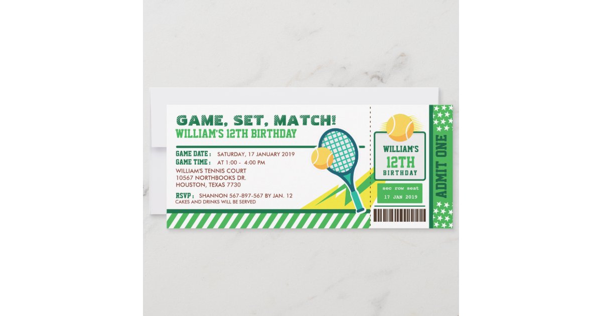 Tennis Ticket Pass Birthday Party Invitation | Zazzle