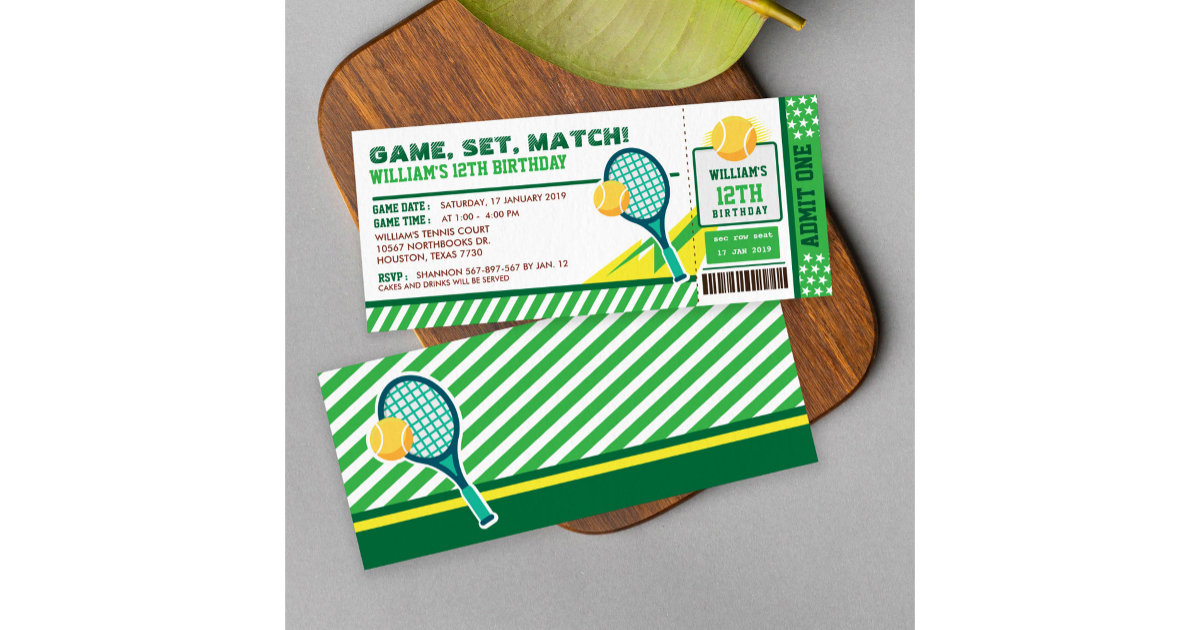 Tennis Ticket Pass Birthday Party Invitation | Zazzle