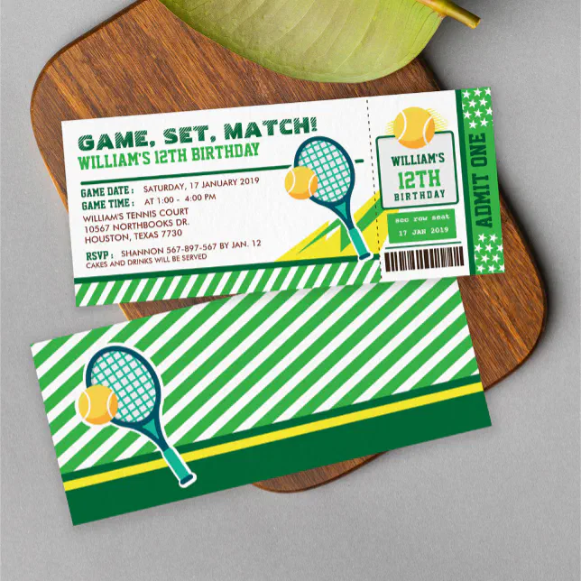 Tennis Ticket Pass Birthday Party Invitation | Zazzle