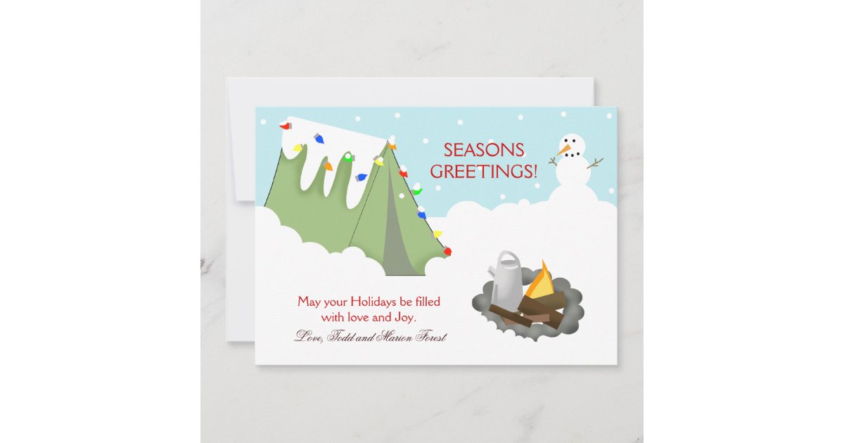 Tent Camping Snow Holiday Christmas Card | Zazzle