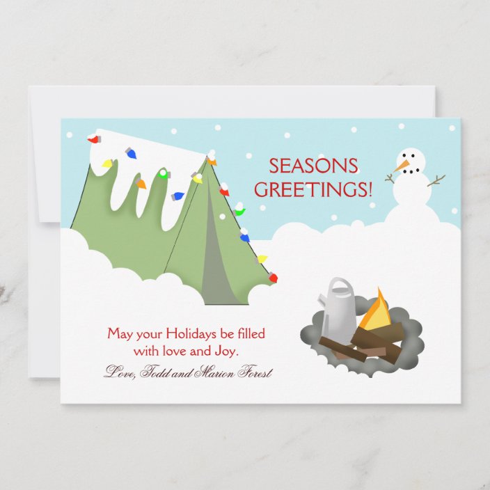 Tent Camping Snow Holiday Christmas Card | Zazzle.com