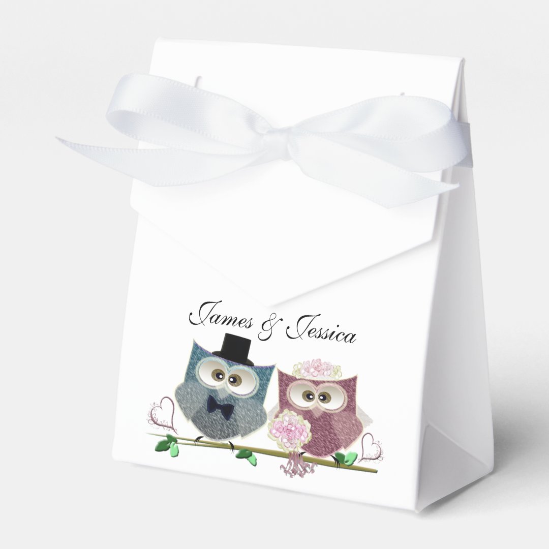 Tent Favor Box with Wedding Owls Art | Zazzle