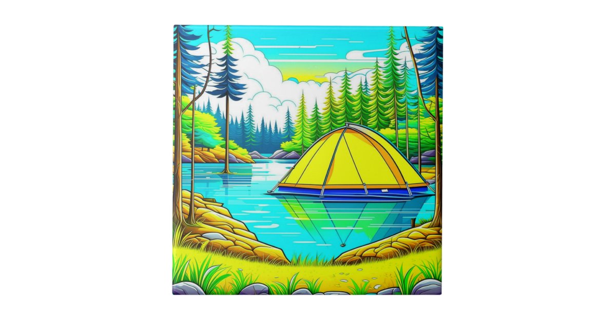 Tent Floating on the Lake Camping Themed Ceramic Tile | Zazzle