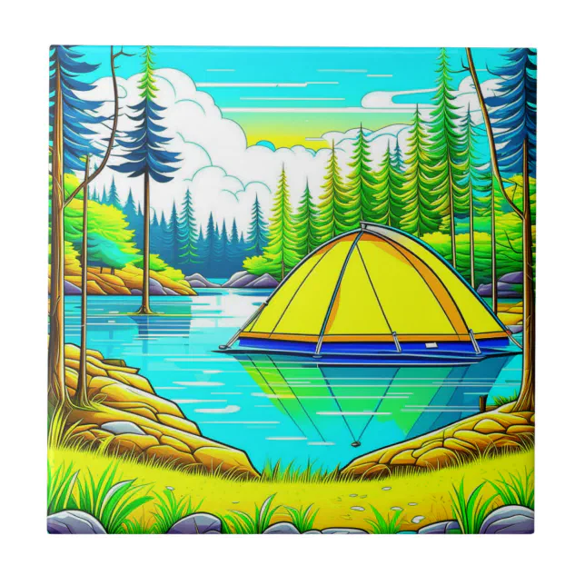 Tent Floating on the Lake Camping Themed Ceramic Tile | Zazzle