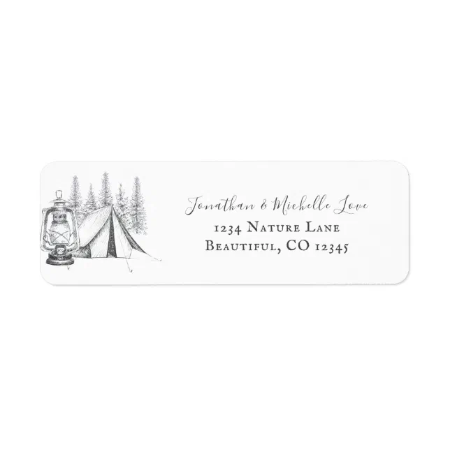 Tent, Lantern and Woodland Sketch Camping Address Label | Zazzle