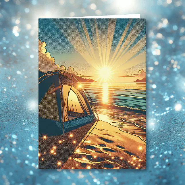 Tent on a Beach Camping Themed Birthday Card | Zazzle