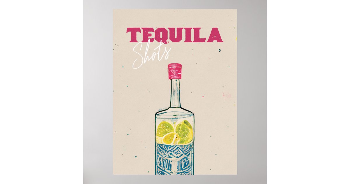 Tequila Shots Retro Bar Art Pink Mexican Poster | Zazzle
