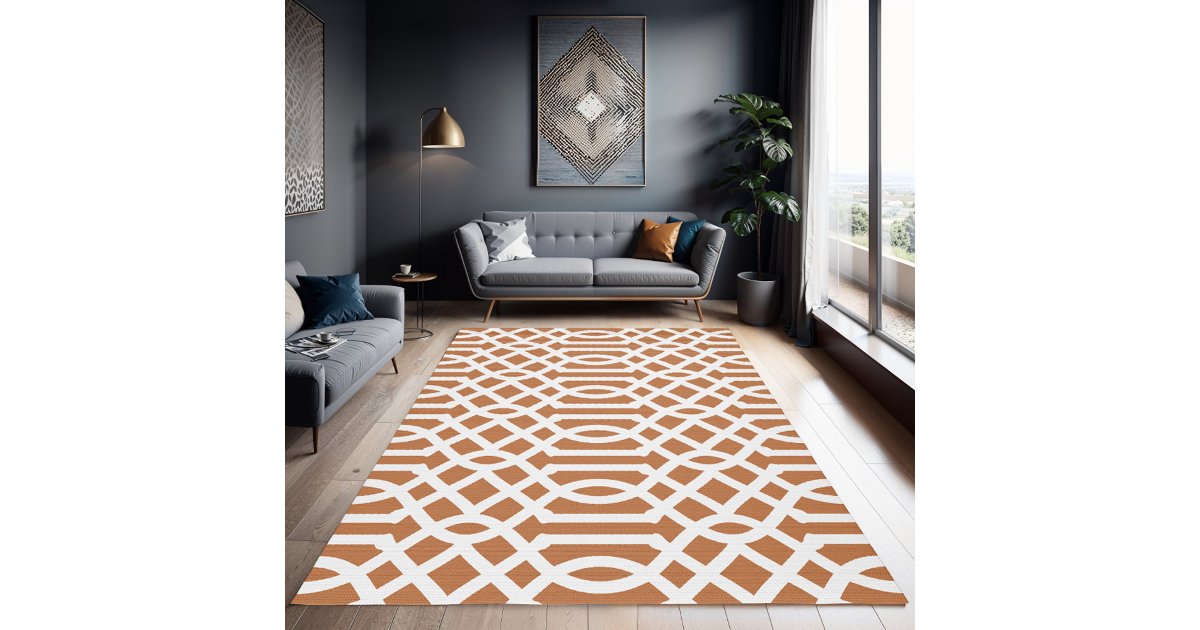 Terra Cotta and White Trellis Pattern Rug | Zazzle