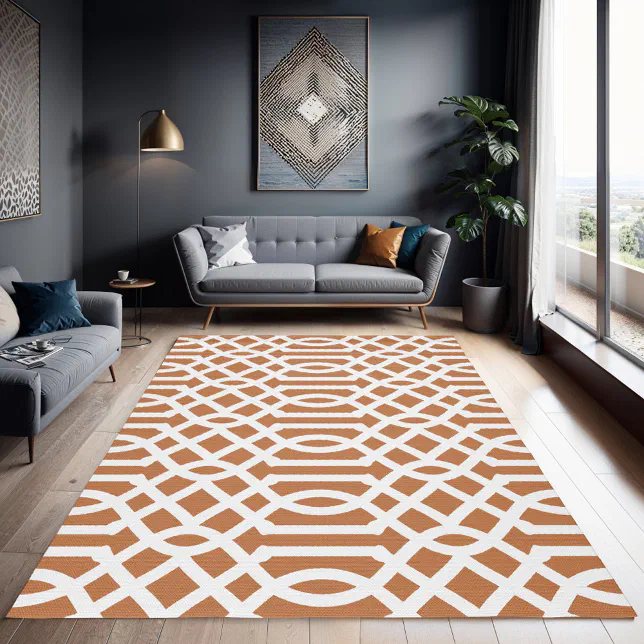 Terra Cotta and White Trellis Pattern Rug | Zazzle