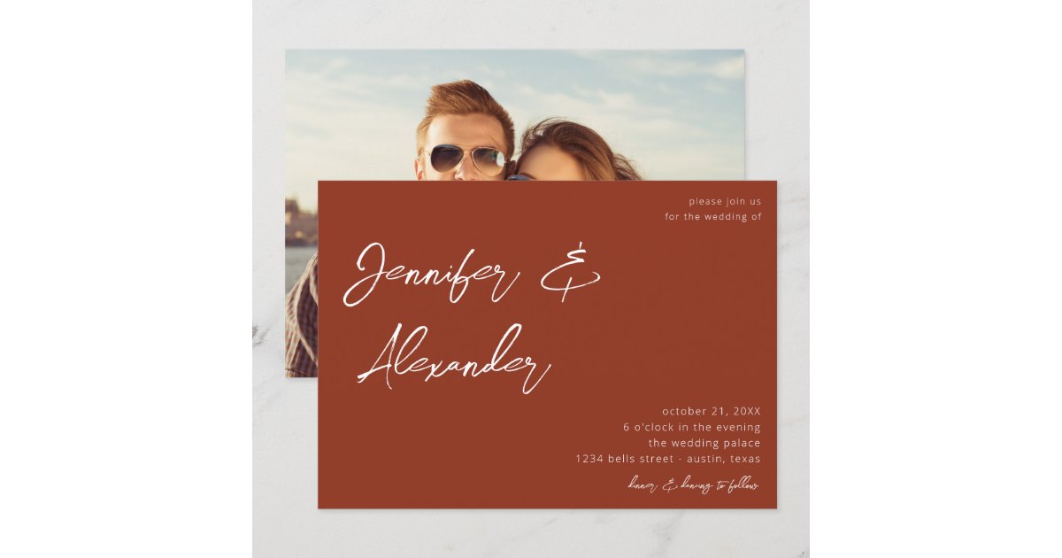 Terra Cotta Calligraphy Photo Wedding V2 Invitation | Zazzle