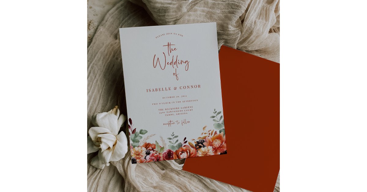 Terra Cotta Fall Floral Wedding Invitation | Zazzle