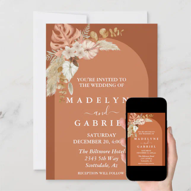 Terra Cotta Tropical Boho Bouquet Arch Invitation | Zazzle