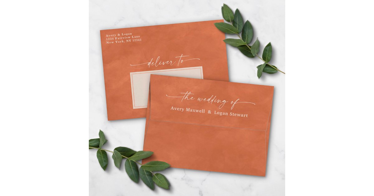 Terra Cotta Watercolor A7 5x7 Wedding Invitation Envelope | Zazzle