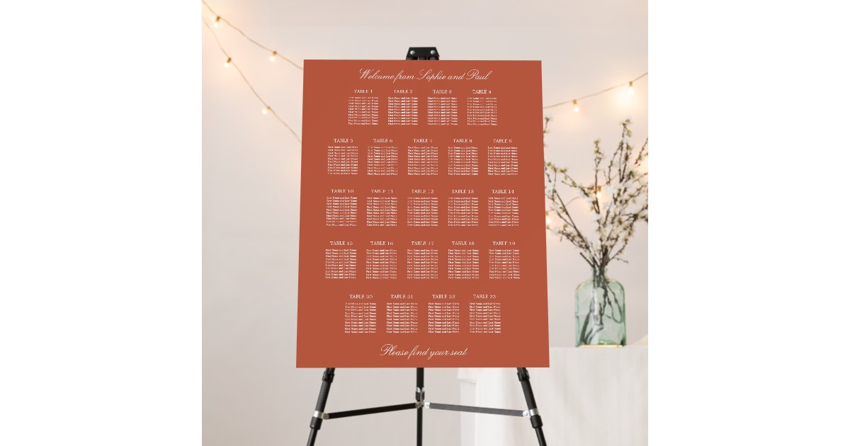 Terracotta 23 Table Wedding Seating Chart Foam Board | Zazzle