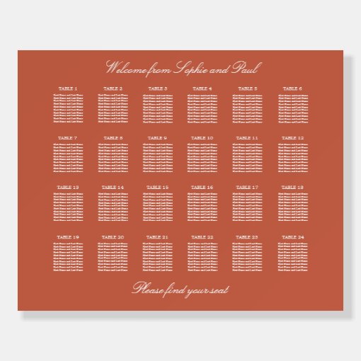 Terracotta 24 Table Wedding Seating Chart Foam Board | Zazzle