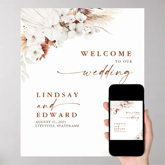 Terracotta and White Flowers Wedding Welcome Sign | Zazzle