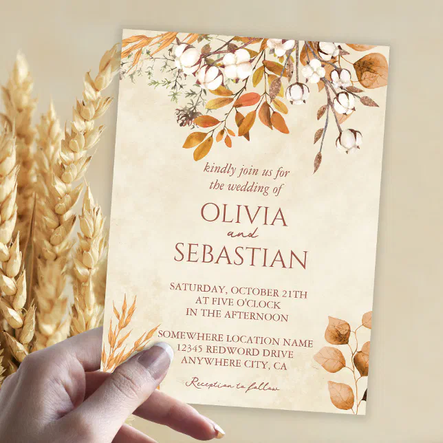 Terracotta Autumn Leaves Boho Fall Wedding Invitation | Zazzle