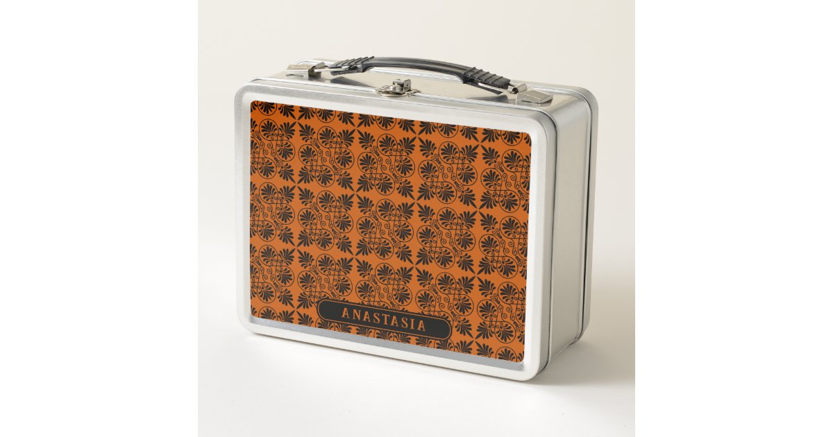 Terracotta Black Ancient Greek Meander Pattern Metal Lunch Box | Zazzle