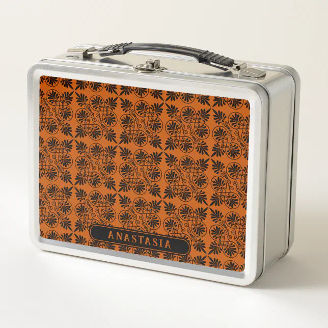Terracotta Black Ancient Greek Meander Pattern Metal Lunch Box | Zazzle