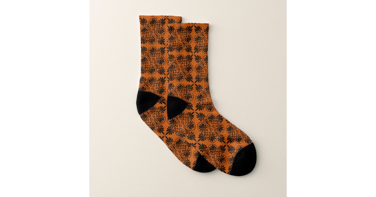 Terracotta Black Ancient Greek Meander Pattern Socks | Zazzle