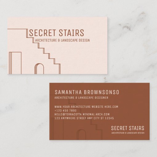 Terracotta Blush Architect Stairs Door Window Business Card | Zazzle