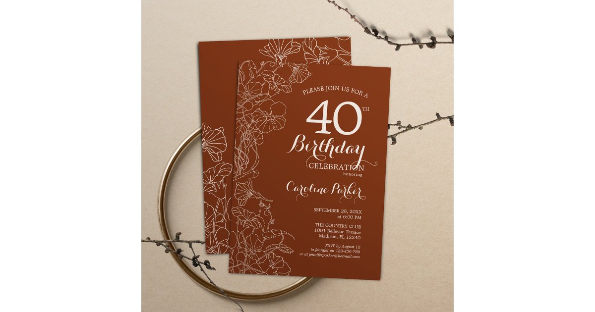 Terracotta Boho 40th Birthday Party Invitation | Zazzle