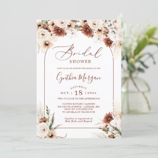 Terracotta Boho Floral Arch Earthy Bridal Shower Invitation | Zazzle