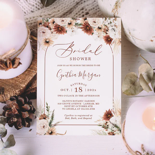 Terracotta Boho Floral Arch Earthy Bridal Shower Invitation | Zazzle