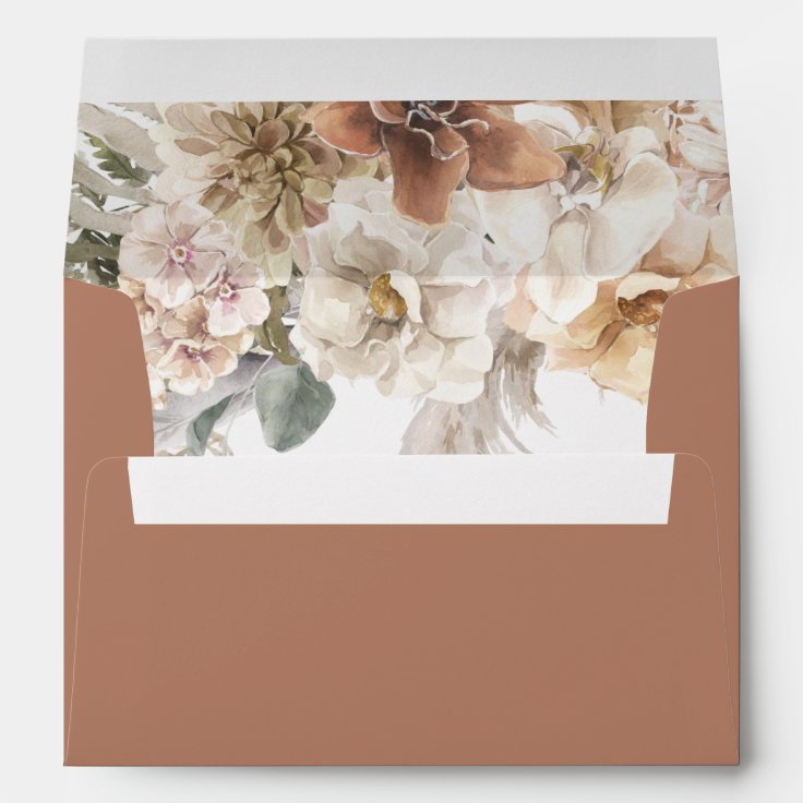 Terracotta Boho Floral Wedding Invitation Envelope | Zazzle