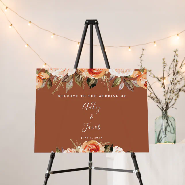 Terracotta Boho Floral Wedding Welcome Sign | Zazzle