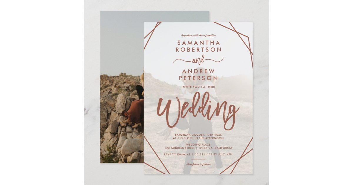 Terracotta boho frame simple photo script wedding invitation | Zazzle.com