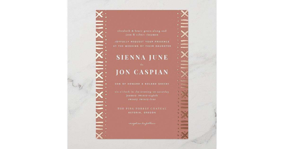 Terracotta Boho Mudcloth Border Foil Invitation | Zazzle.com