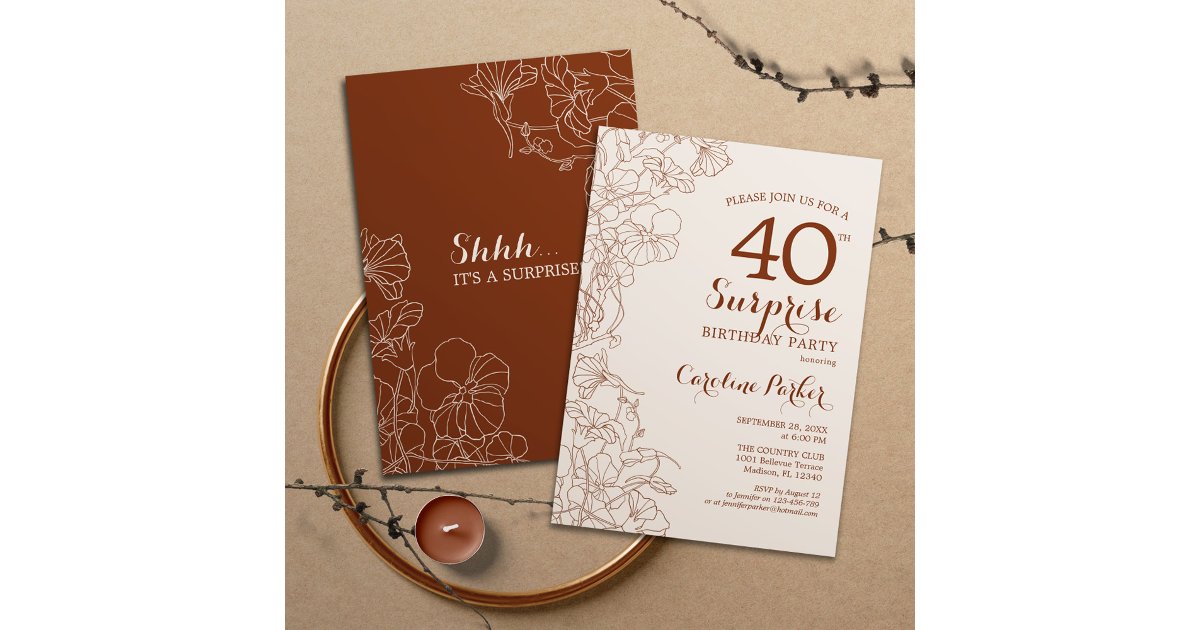 Terracotta Boho Surprise 40th Birthday Party Invitation | Zazzle