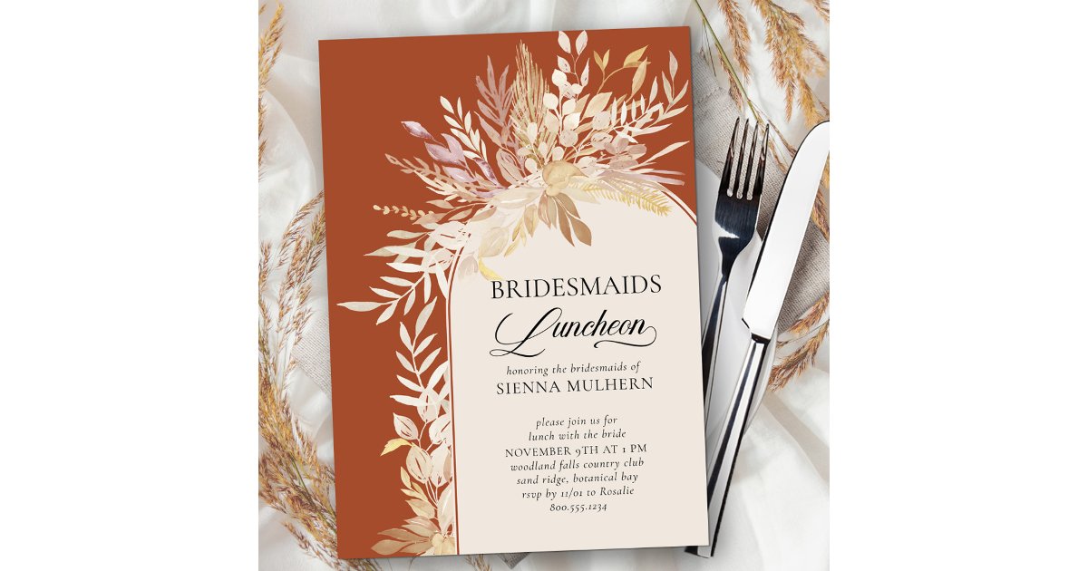 Terracotta Botanical Arch Bridesmaids Luncheon Invitation | Zazzle