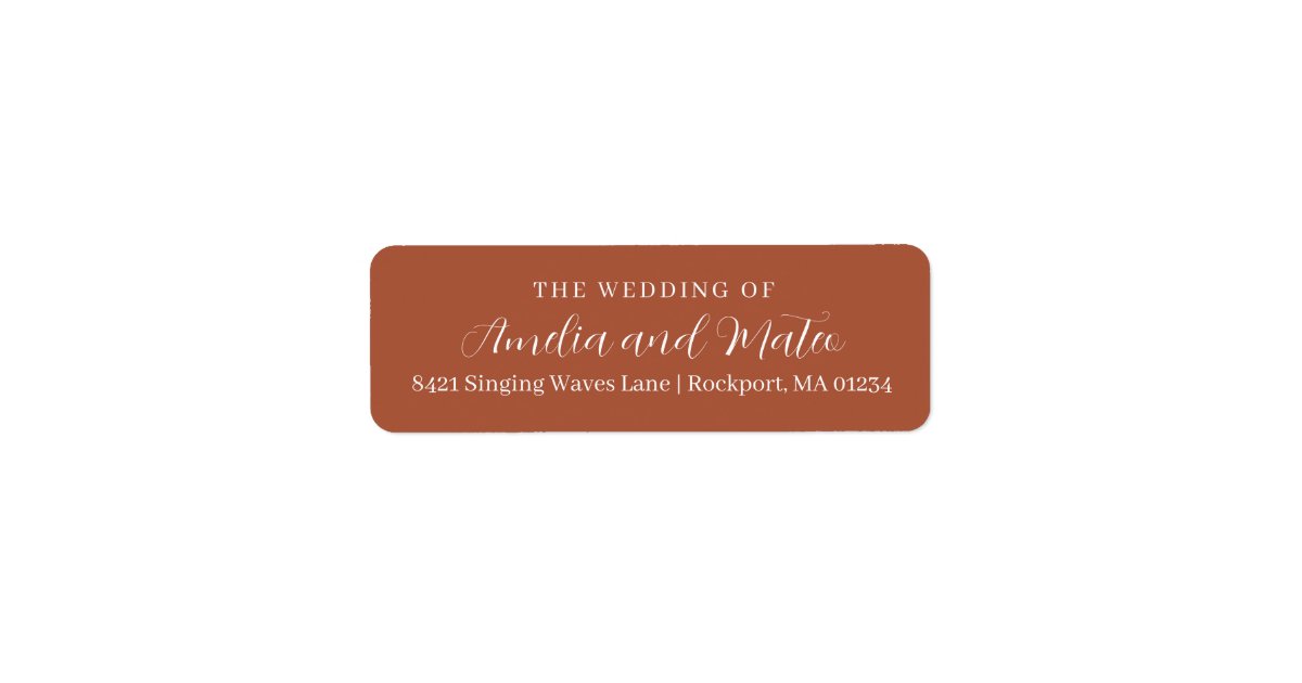 Terracotta Calligraphy Wedding Return Address Label | Zazzle