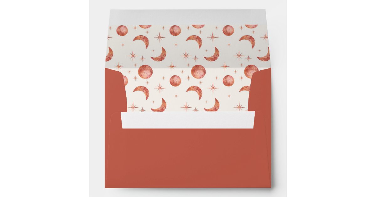 Terracotta Celestial Moon & Stars Lined Envelope | Zazzle