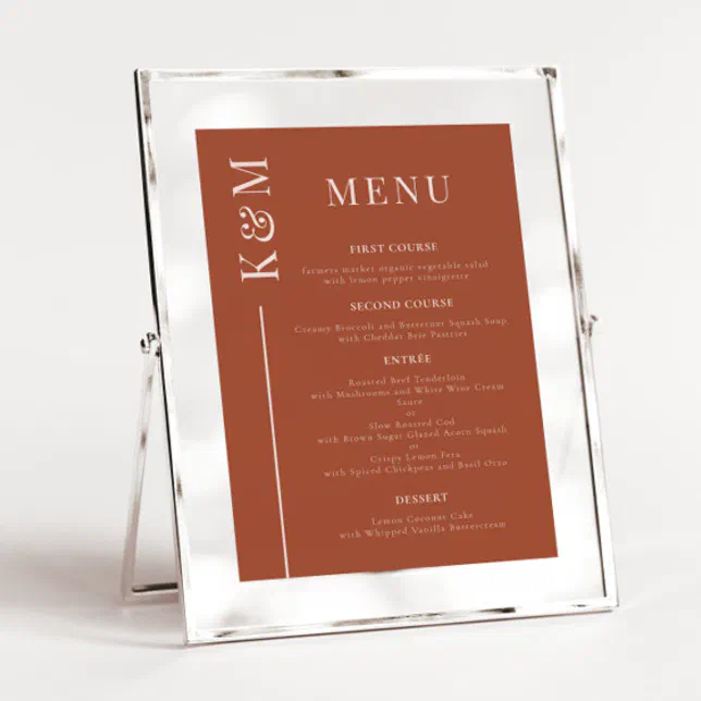 Terracotta Clean Line Wedding Dinner Menu | Zazzle