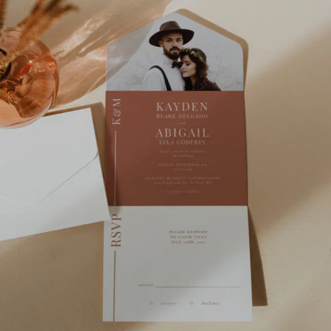 Terracotta Clean Line Wedding Invitation | Zazzle